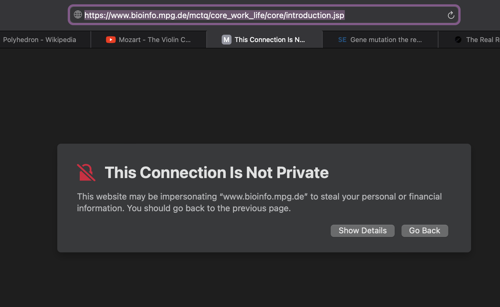 Dark mode for unsafe connection notice - Orion Public Issue Tracker